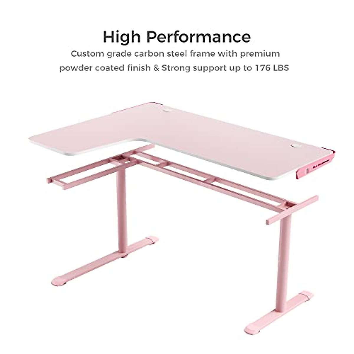 EUREKA ERGONOMIC Pink L Shaped Gaming Desk, 60 Inch Large Home Office Corner PC Computer Table Study Writing Modern Workstation Girls Female Gifts L60 w Mouse Pad Cable Management, Space Saving, Left