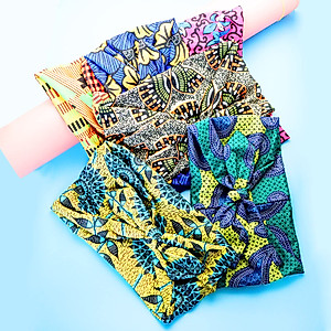 RechicGu 6 Pieces African Ankara Print Bonnet Beanie Cap Pre-Tied Bow Bowknot Headwrap Stretch Turban Headband Dreadlocks Locs India Dread Head Band Wrap Yoga Hair Bandana Blue Gingko