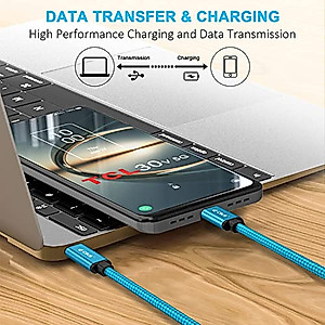 CBUS 20W Fast Charger + 6ft Braided Cable for TCL 30 V 5G / 30 5G / 30 XE/Stylus 5G / 4X 5G / 20 XE / 20s / 20 SE / 20 Pro 5G / 10 5G UW, 10 Pro, 10L, Signa, Flip, Flip Pro (Electric Blue/Black)