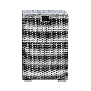 Teamson Home Outdoor Patio Wicker Fire Pit Gas Tank Storage Hideaway Cover Side Table for Standard 20 lbs Propane Stove, Gray