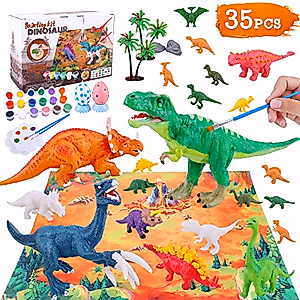 ANCHWN Dinosaur World Painting Kit - 35 Pcs Dinosaur Arts and Crafts Set for Boys Girls Age 4 5 6 7 8Years Old Kid Creativity DIY Gift Easter Paint Your Own Dinosaur Animal Set