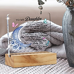 Daughter Gift From Mom, to My Daughter Wherever Your Journey in Life Desk Decor Moon Acrylic Desk Plaque Sign with Wood Stand Home Office Table Desk Sign Keepsake