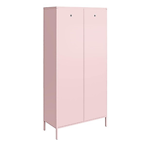 Novogratz Cache 2 Door Tall Metal Locker Style Storage Cabinet, Bashful Pink