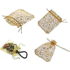 Wedding Favors Small Gift Bags, 100pcs 2.8x3.6 Inch (7x9cm) Gold Organza Bags for Party Favor Bags Small Business Candy Bags Mesh Bag (Gold, 2.8''x3.6'')