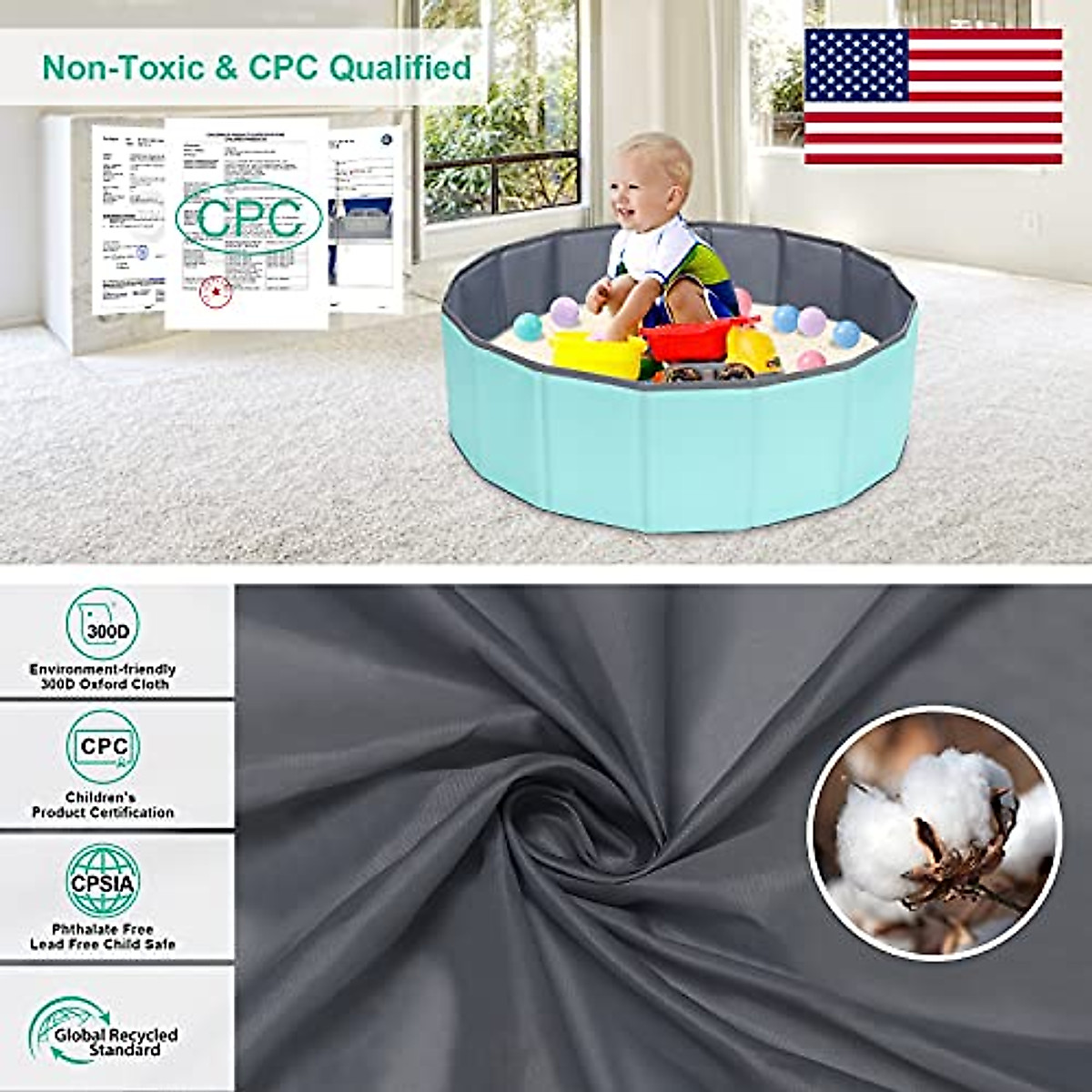 EIH 79 Inch x 59 Inch Large Baby Playpen with Ocean Ball Pit & 100PCS Balls Play Yard for Babies and Toddlers Indoor and Outdoor Kids Activity Center, Dark Grey