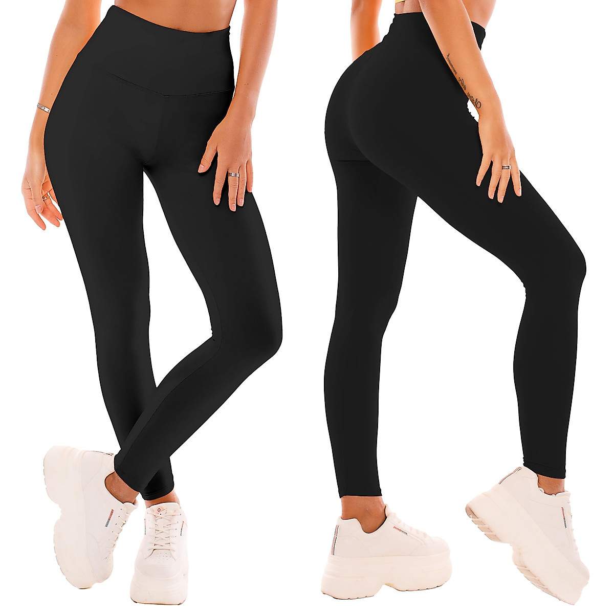 SINOPHANT High Waisted Leggings for Women - Full Length Capri Buttery Soft Yoga Pants for Workout Athletic(Full Black,S-M)