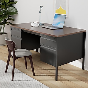 Lorell Fortress Series Walnut Top Teacher's Desk