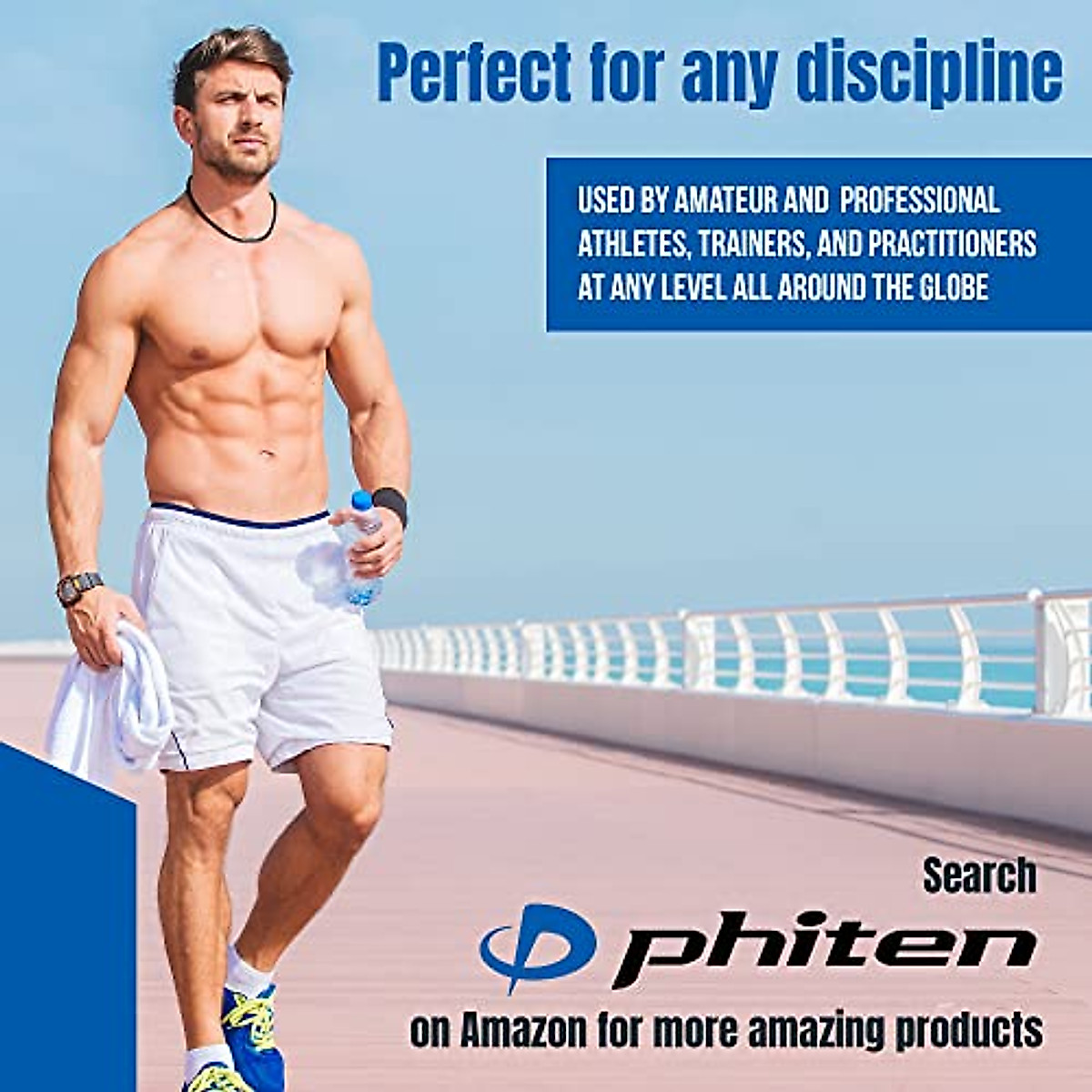 PHITEN X50 Titanium High End Moda Deluxe Necklace - Faux Leather Necklace Cord with X50 Aqua-Titanium - Elastomer Core with Micro Titanium Spheres and Stainless Steel Clasp - Black, 20 Inch