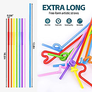 100PCS Flexible Plastic Straws, Colorful Disposable Bendy Party Fancy Straws13inch Extra Long Straws Party Decorations