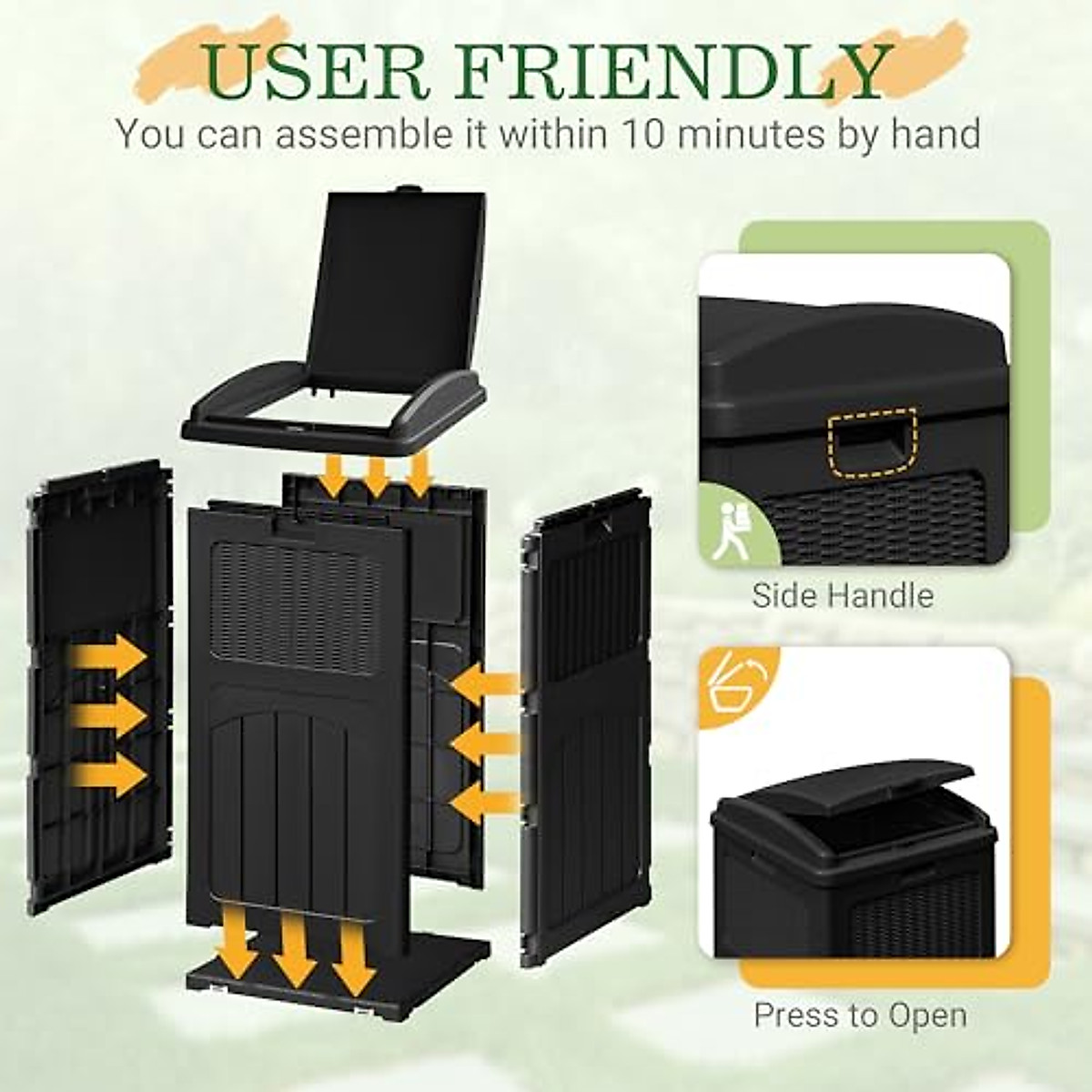 Greesum 33 Gallon Outdoor Trash Can with Lid, Waterproof Resin Garbage Bin for Hideaway, Deck, Patio, Black