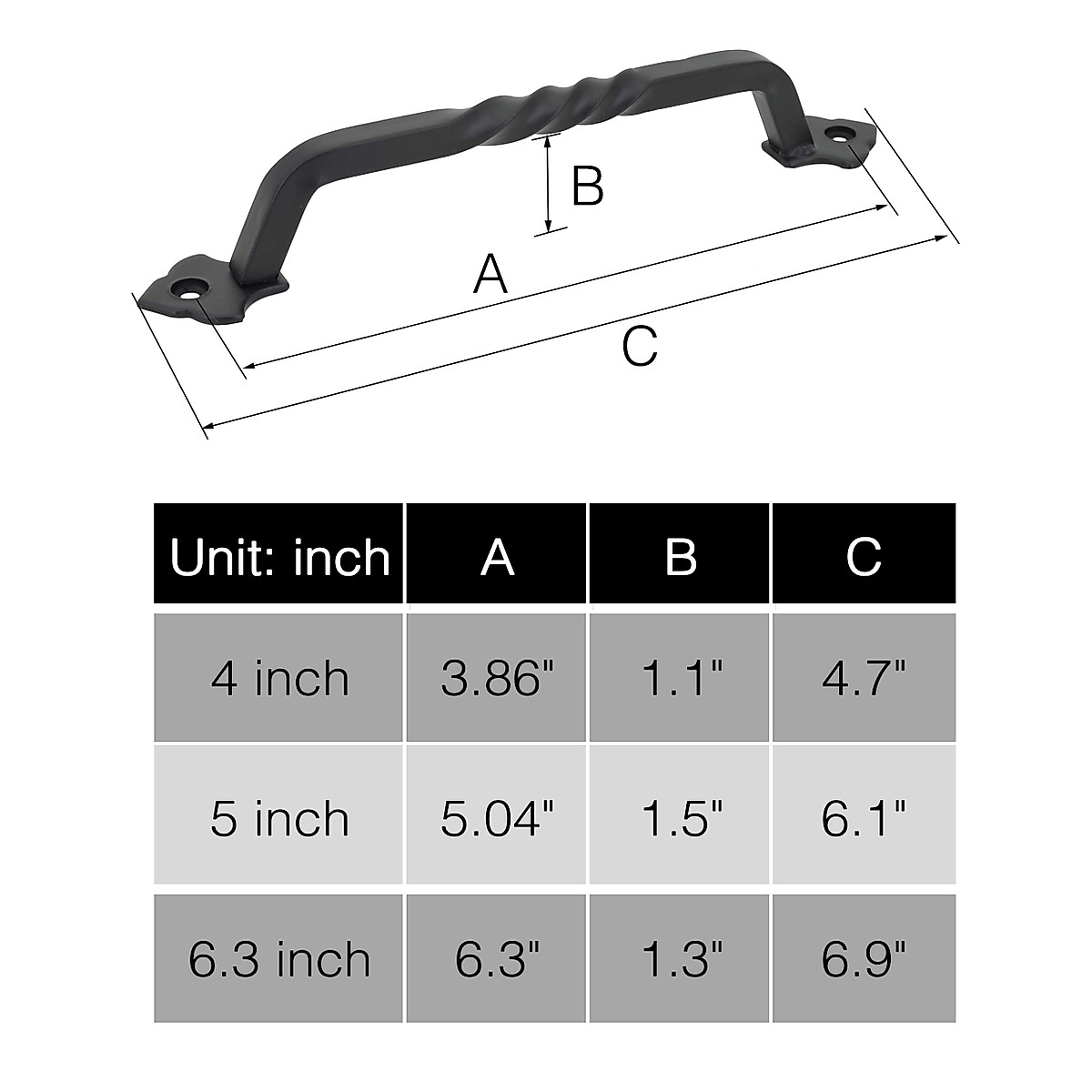 OVOV 2 Pack Barn Door Pull Handle Hardware for Wooden Garden Gate Shed Cabinet Door (6inch)
