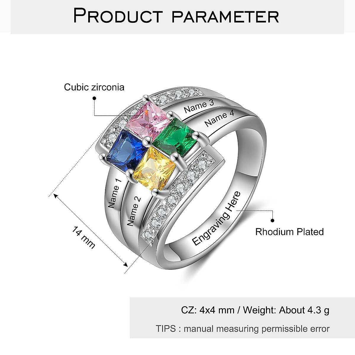 Zomodia Mothers Ring Personalized 4 Simulated Birthstones Engraved 4 Names Anniversary Promise Ring for Her Family Jewelry Gift for Grandma (9)