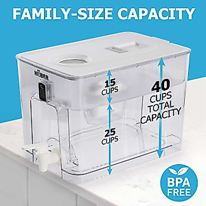 HUBER Extra Large 40 Cup Water Filter Pitcher Dispenser for Fridge and Countertop, 2.5 Gallons with Filter, Water Purifier, Filtered Water Dispenser