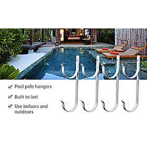 2 Pcs Set Pool Pole Hangers Heavy Duty Aluminium Holder with Screws Perfect Hooks for Swimming Pool Telescopic Poles Skimmers Nets Brushes Vacuum Hose Garden Equipment Outdoor Supplies (White)