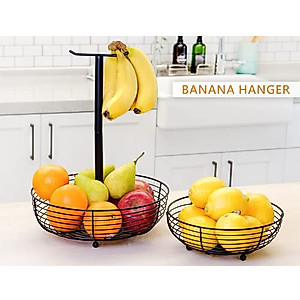 CAXXA 2 Tier Fruit Basket Bowl Kitchen Heavy Duty Wire Organizer, Black