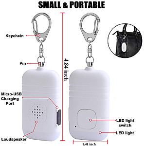 Safesound Personal Alarm - 130dB USB Rechargeable Self Defense Keychain Siren Security Personal Protection Devices with Emergency Mini LED Light for Women Girls Kids and Elderly (White)