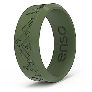 Enso Rings Etched Bevel Silicone Wedding Ring - Comfortable and Flexible Design for Active Lifestyle - Pine Peak, Size 14