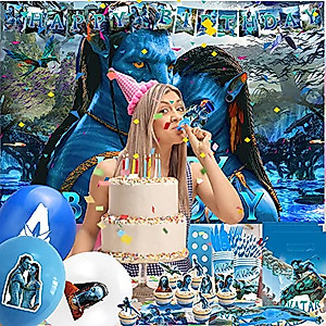 175 PCS Avatar Theme Birthday Party Supplies, Avatar 2 Party Decorations with Happy Birthday Banner, Backdrop, Balloons, Gift Bag, Cake Topper, Plates, Napkins, Tablecloth for Kids Serve 10 Guests