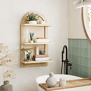 WFSRESTD Floating Wall Shelves - Natural Wood Floating Shelves, 3 Tier Arch Wall Shelf Modern Floating Shelves for Bathroom Kitchen Living Room Bedroom Nursery