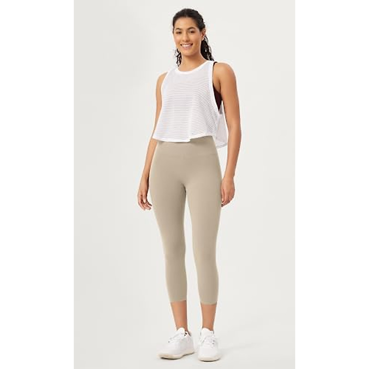 ODODOS ODCLOUD 2-Pack Buttery Soft Lounge Yoga Capris for Women 23" High Waist Non See Through Cropped Leggings, Black+Shaker Beige, X-Small