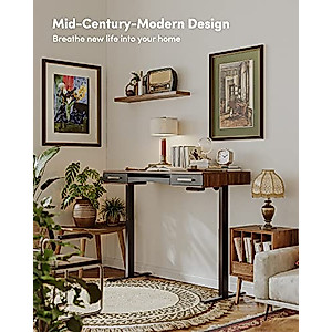 BANTI 48" x 26" Electric Standing Desk, Mid-Century Modern Desk with 3 Drawers, Stand Up Home Office Desks, Vintage Top