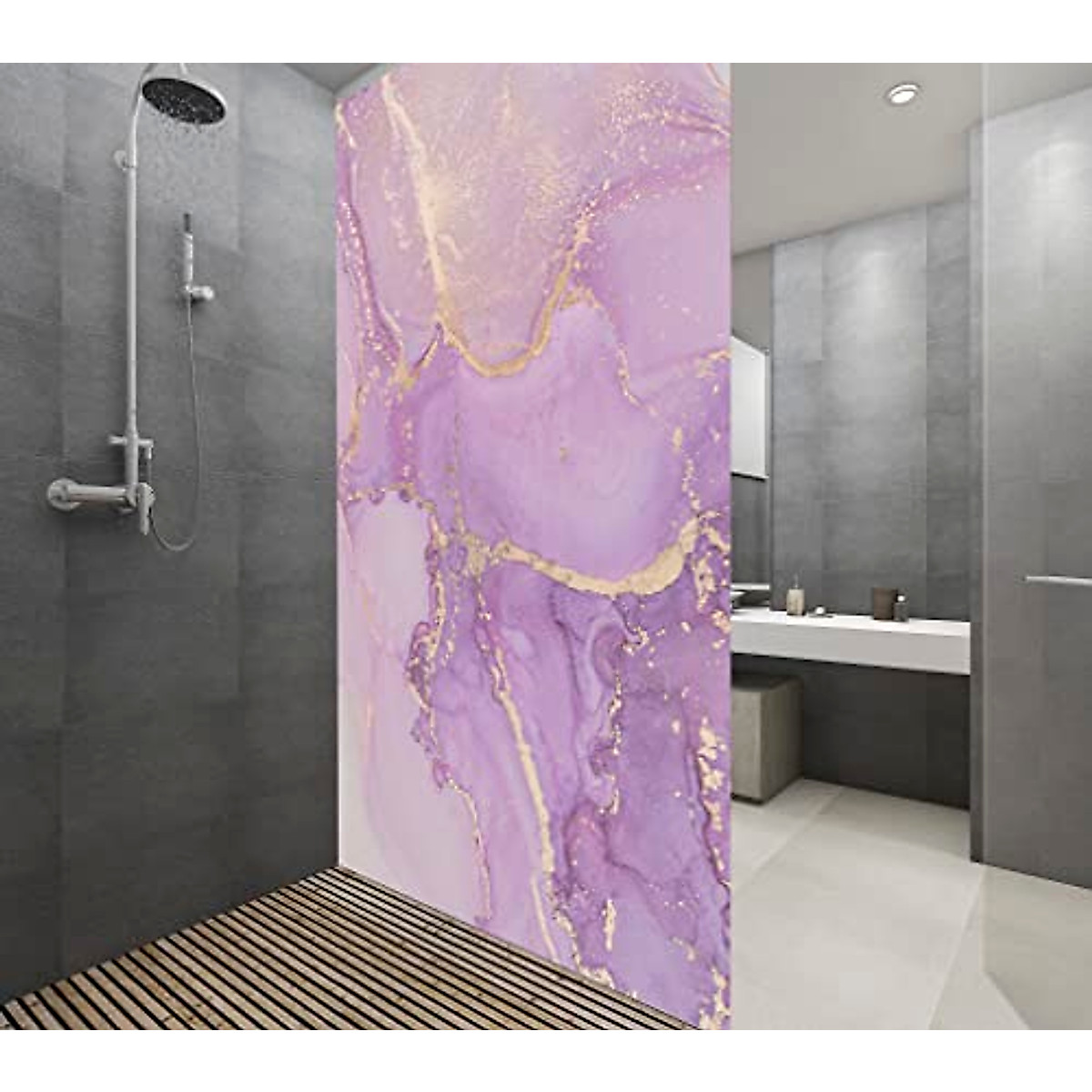 Myronsa Marble Purple Texture Window Privacy Film Static Cling No Glue Frosted Window Film Stained Glass Window Film Coverings for Bathroom Living Room Glass Sticker (23.6" x 58.9" (60 x 150 cm))