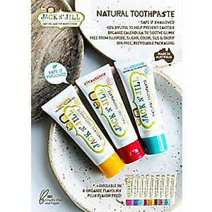 Jack N' Jill Kids Natural Toothpaste - Kids Toothpaste Fluoride Free, Organic Flavors, BPA Free SLS Free, Makes Tooth Brushing Fun for Kids - Blueberry & Strawberry, 1.76 oz (Pack of 4)
