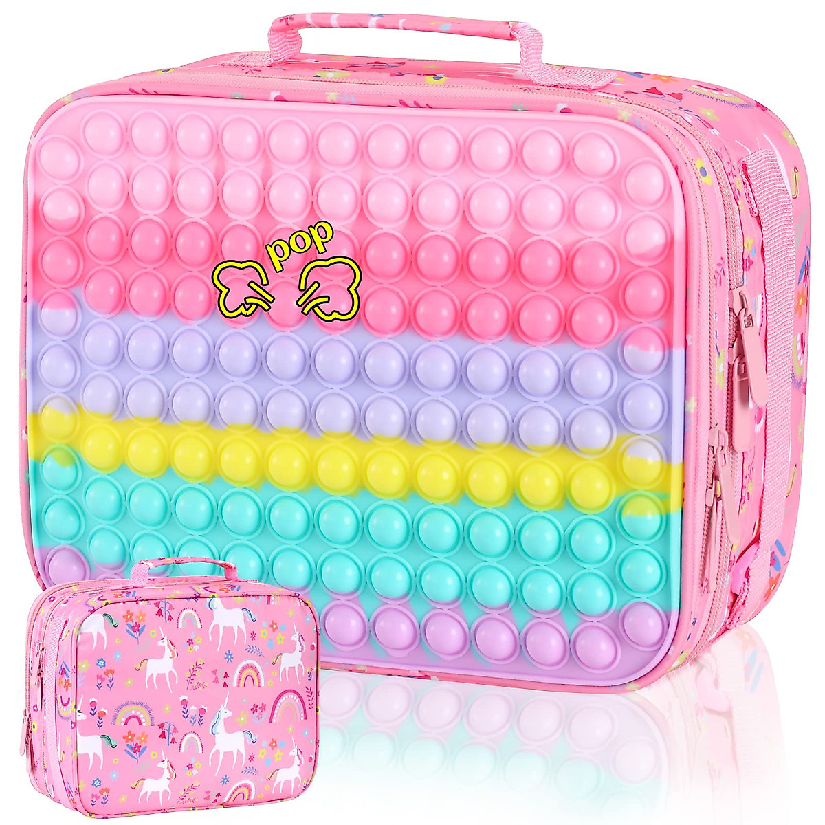 MOVCZON Rainbow Lunch Box for Girls Kids Lunch Bag Set School Supplies for Kids Insulated Lunch Tote Bag- Picnic Leakproof Cooling Lunch Containers with Adjustable Shoulder Strap Back to School