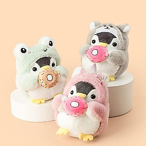 Tarieson Womens Cute Cosplay Donut Penguin Plush Pendant Keychains Keyring Gift Pendant Handbag Tote Girls Purse Backpack Decoration Accessories -Frog