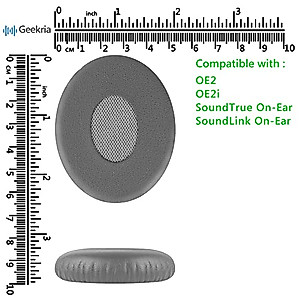 Geekria QuickFit Replacement Ear Pads for Bose On-Ear OE2, OE2i Headphones Ear Cushions, Headset Earpads, Ear Cups Cover Repair Parts (Grey)