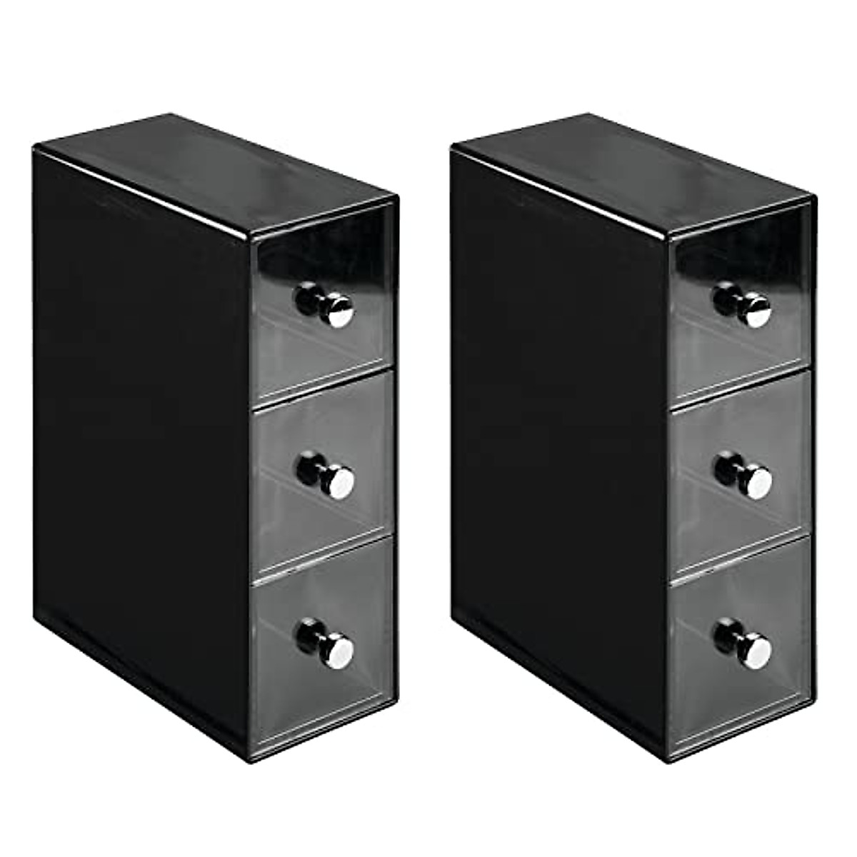 mDesign Plastic Kitchen Pantry Stackable Storage Organizer Container Station, 3 Drawers for Cabinet, Countertop, Holds Coffee, Tea, Sugar Packets, Creamers, Lumiere Collection, 2 Pack - Black/Clear