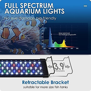 Gamalta Aquarium Light, 14W 24/7 Natural Mode - Sunrise/Daylight/Moonlight Mode and Custom Mode with Expandable Bracket, Adjustable Timer and 7 Color Brightness for 12~18IN Fish Tank
