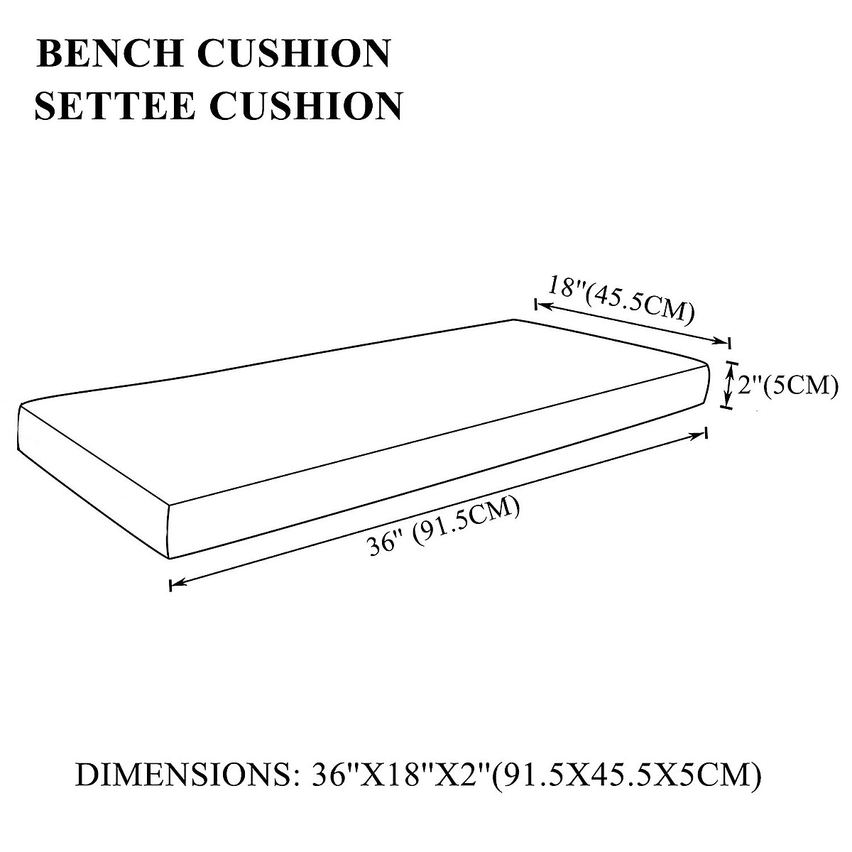 Bench Seat Memory Foam Chair Pads Non-Slip Rubber Back Indoor Swing/Settee Cushion 36 x 18 inch