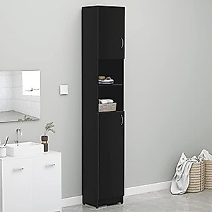 vidaXL Bathroom Cabinet Washer Laundry Room Storage Tall Cabinet Bathroom Cupboard Home Household Rack Furniture Black Engineered Wood
