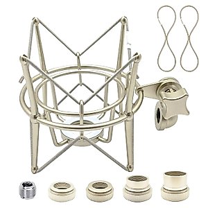 SUUNTOK AT2020 Shock Mount Universal Microphone Holder Spider Recording Mic Shockmount Stand Compatible with Many Condenser Mics Like Rode NT1-A NT2-A Procaster MXL 990 770 U87 (Champagne)