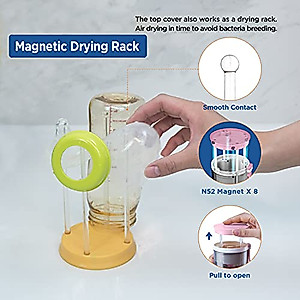 TechoEcho Baby Essential Travel Bottle Cleaner Kit with Silicone Bottle Brush,Built-in Snap-on Drying Rack,Silicone Nipple-Shaped Brush,2 Straw Brushes,Bottle Soap Dispenser,Bottle Warmer Bowl.(Pink)