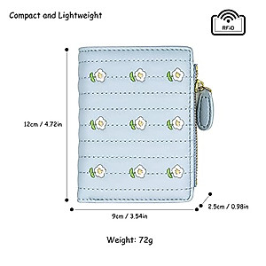 LJCZKA Small Wallet for Women Cute RFID Blocking PU Leather Card Holder for Girls Flower Coin Cash Purse Slim Short Wallet (Blue)
