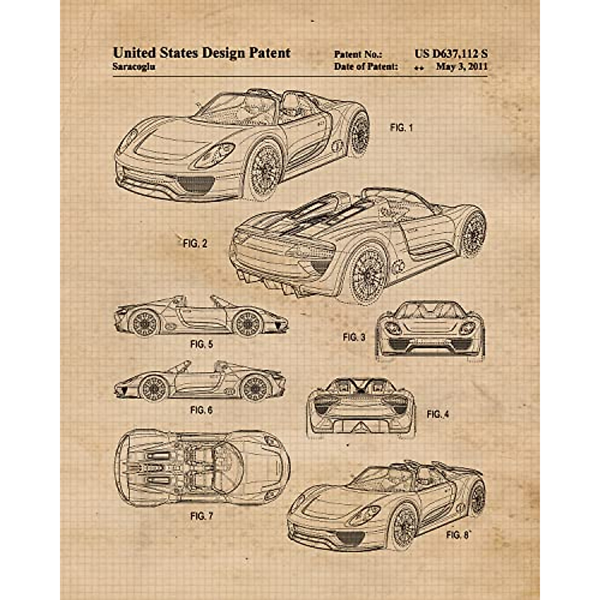 Classic Cars Collection Patent Prints, 4 (8x10) Unframed Photos, Wall Art Decor Gifts Under 20 for Home Office Man Cave College Student Teacher F1 McLaren Aston Martin Audi Porsche Team Racing