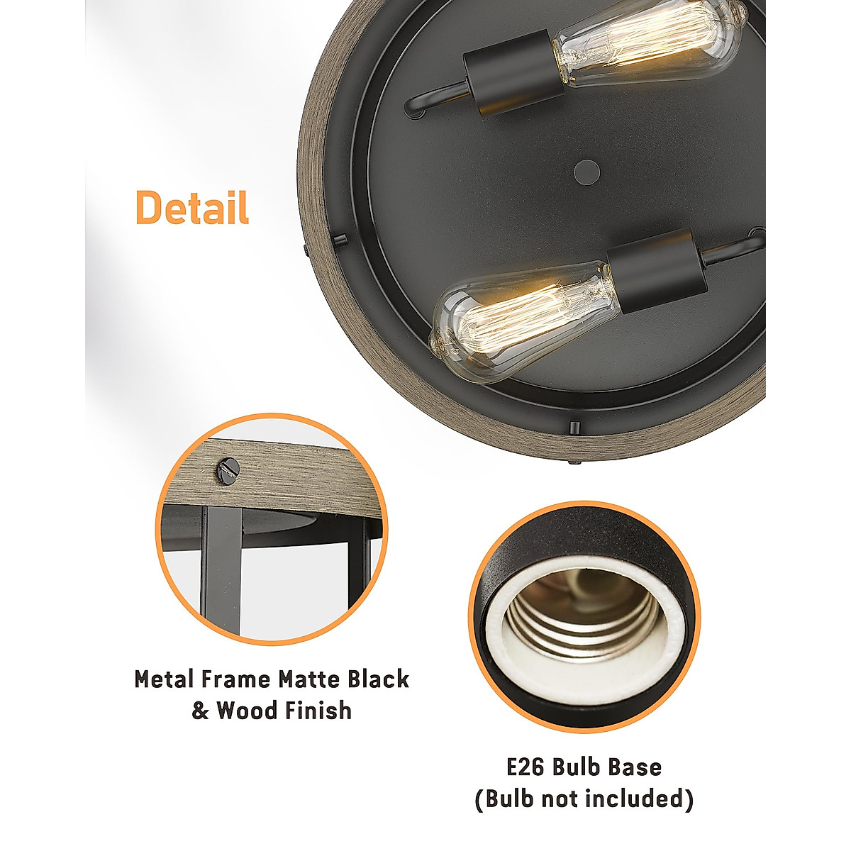 EAPUDUN Farmhouse Flush Mount Ceiling Light, 13" Imitation Wood 2-Light Fixture, Retro Style Lamp for Hallway, Entryway, Bedroom, Kitchen, Dining Room (FMA1138-FBDT)