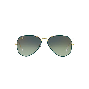 Ray-Ban RB3025JM Classic Full Color Metal Aviator Sunglasses, Petroleum On Legend Gold/Green Vintage Gradient Blue, 62 mm