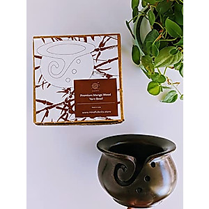 mindfulknits Premium Mango Wood Yarn Bowl with Holes - Knitting and Crochet Supplies for Relaxation & Stress Relief