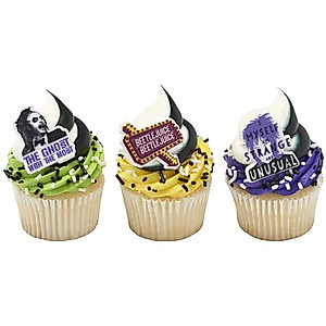 DecoPac Beetlejuice Rings, Cupcake Decorations Featuring Beetlejuice & Lydia, Cupcake Toppers For Cakes, Cupcakes, Treats - 24 Pack