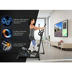 Exerpeutic Magnetic Flywheel Elliptical Trainer Machine for Home Gym with Natural Elliptical Motion, Bluetooth MyCloudFitness Tracking and Pulse Rate Grips, Black Blue