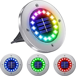 NFESOLAR Solar Lights Outdoor with 16 LEDs, Bright Multi-Color Solar Ground Lights Outdoor Waterproof Solar Disk Lights for Pathway Garden Yard Lawn Walkway Driveway (Multi-Color 4 Pack)
