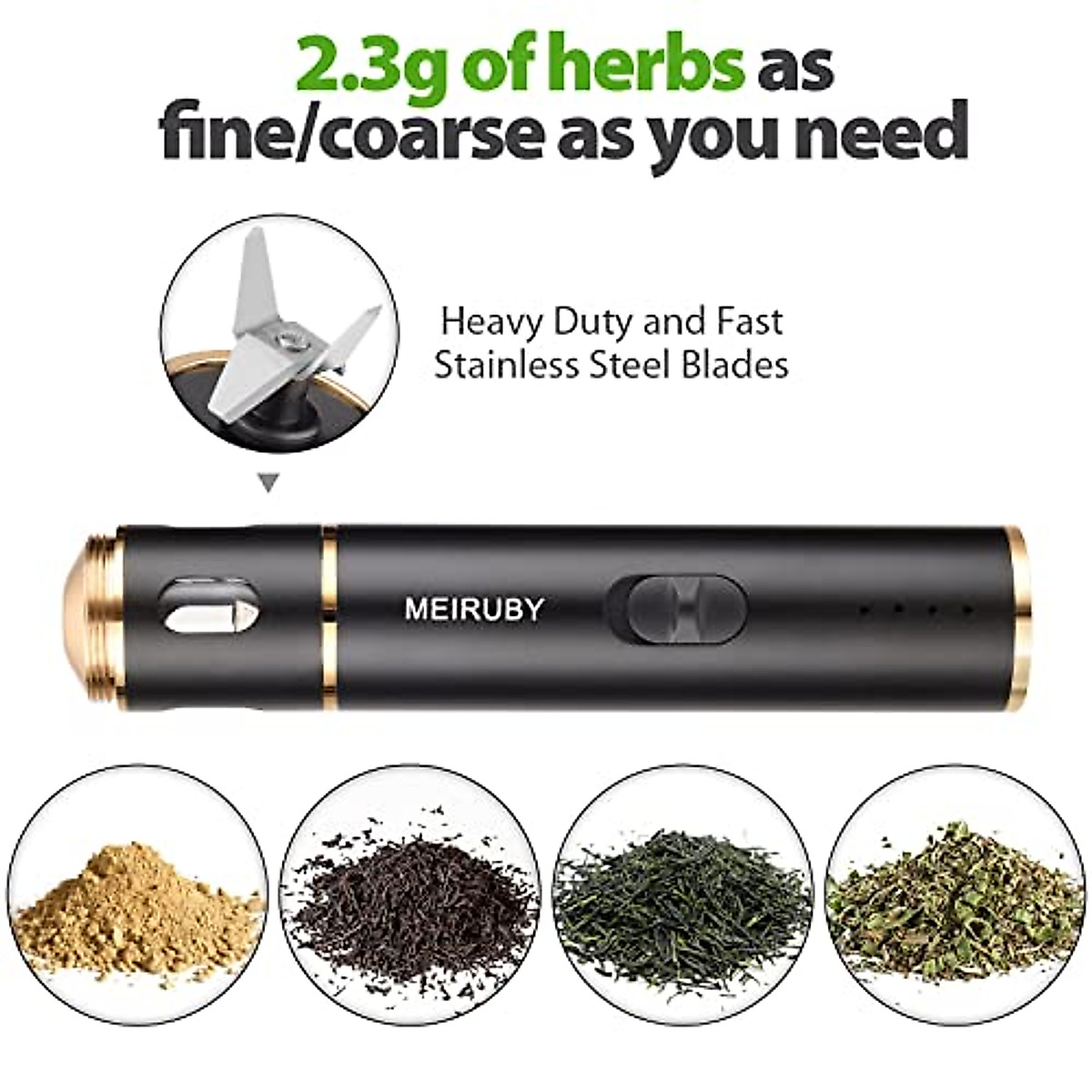 MEIRUBY Grinder Electric Herb Grinder Spice Crusher Mills Portable Grinder USB Rechargeable Black