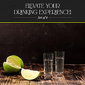 Fifth Avenue Crystal Medallion Shot Glasses Set of 6, 2.2 oz, Durable Shot Glasses Bulk, Etched Patterns, Textured Glass Cups, Small Whiskey Shot Glasses for Vodka, Tequila, Liquor, and Espresso