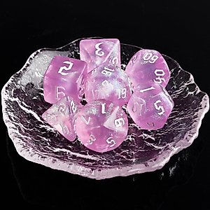 DND Dice Pink Transparent Dice with Color Changing Glitter for Dungeons and Dragons Role Playing Game,D&D,MTG,Pathfinder Dice Set with Dice Pouch(Sickle Handwriting)