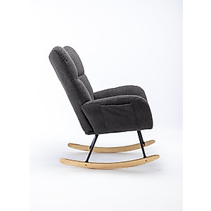 Tiophome Rocking Chair Nursery, Upholstered Glider Rocker Accent Chairs Padded Seat with High Backrest, Comfy Side Armchair for Nursing, Living Room, Bedroom, Office,Teddy Velvet, Dark Gray