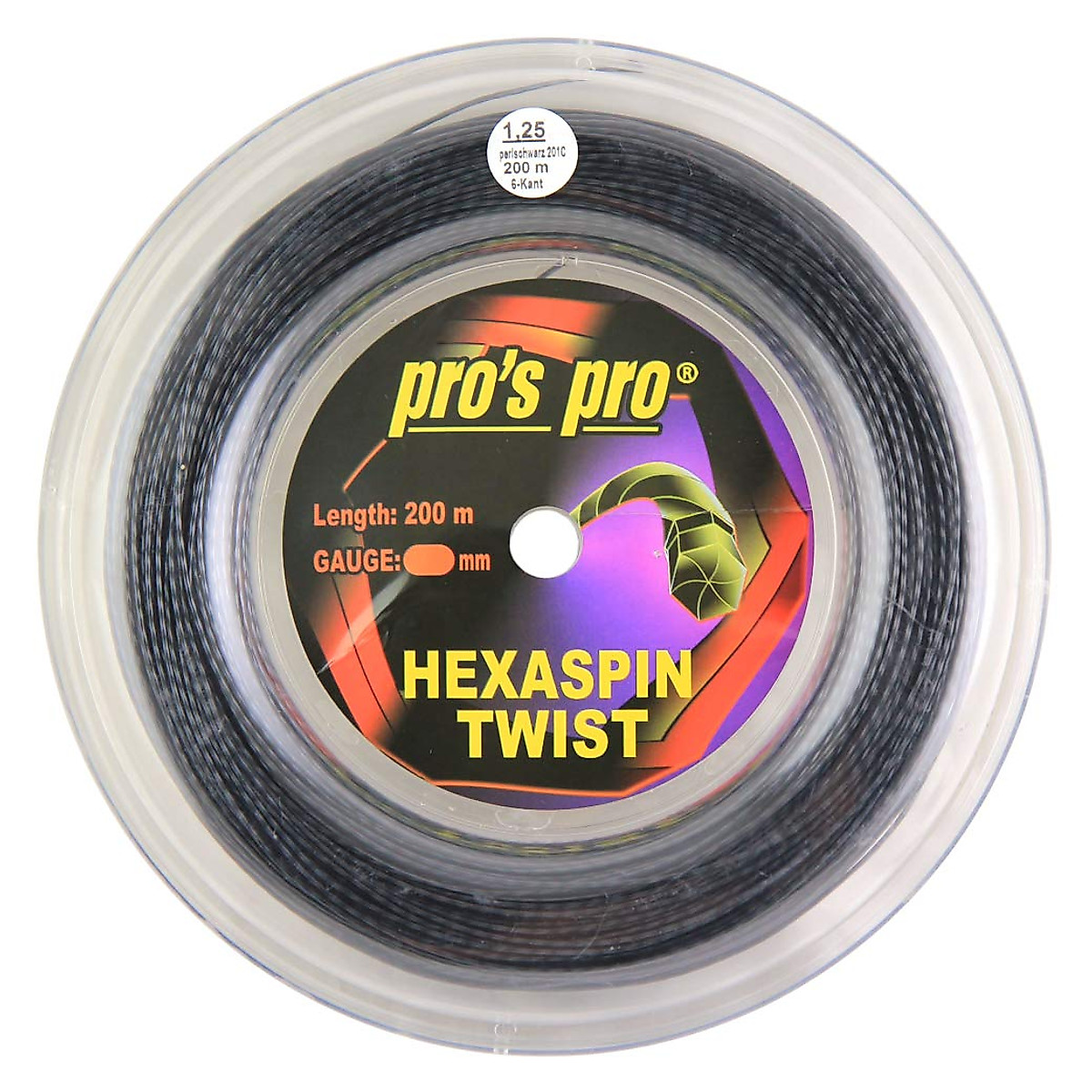 Pro's Pro Hexaspin Twist Black 1.25mm - Tennis String Reel 200m