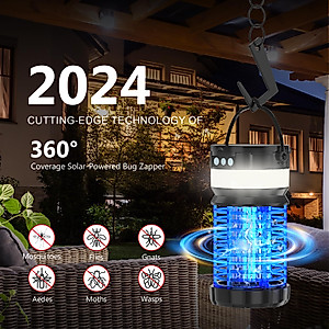 Solar Bug Zapper for Outdoor & Indoor,4200V Mosquito Zapper Waterproof Fly Trap,Portable Rechargeable Mosquito Killer with LED Light for Home,Kitchen,Backyard,Camping (Black-Blue)